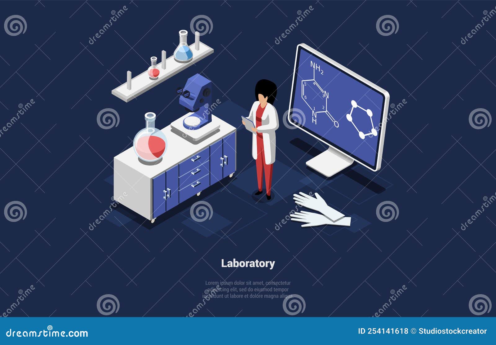 Concept of Science and Laboratory Work. Scientist Woman in Uniform ...
