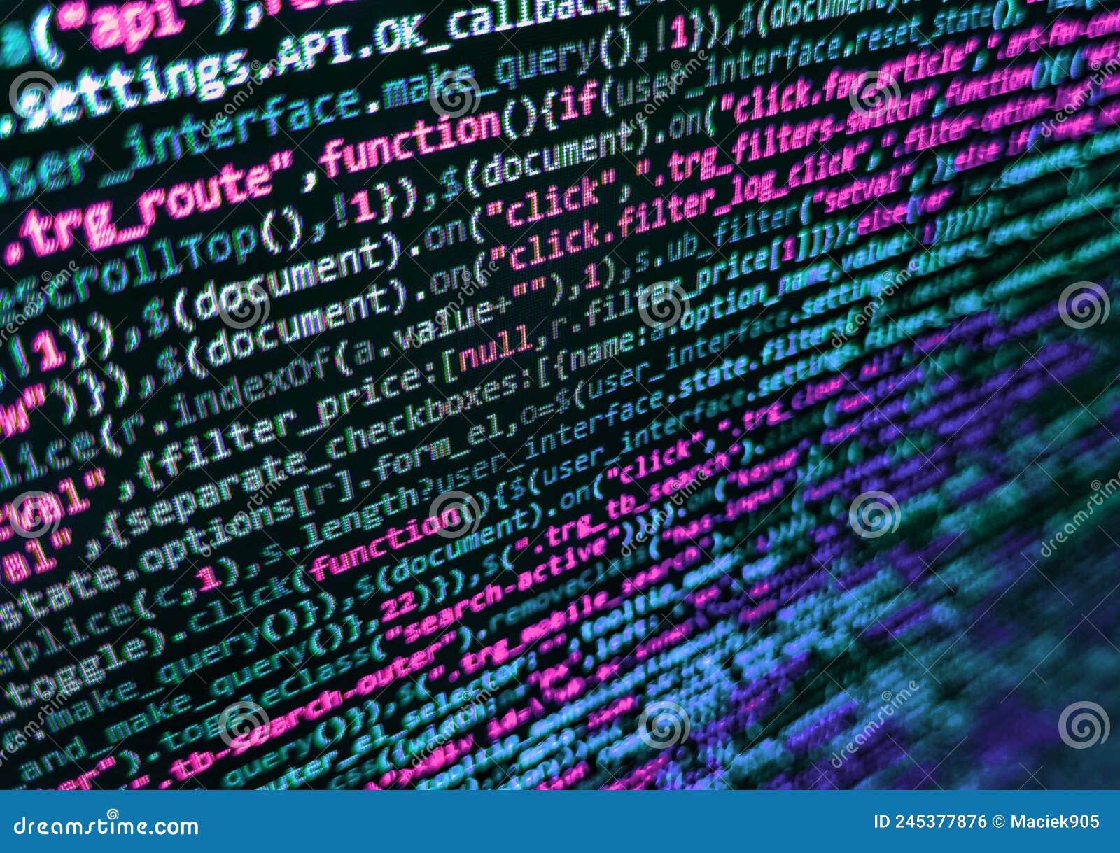 Concept Screen Of Experienced Web Developer Database Bits Access Stream Visualisation Stock