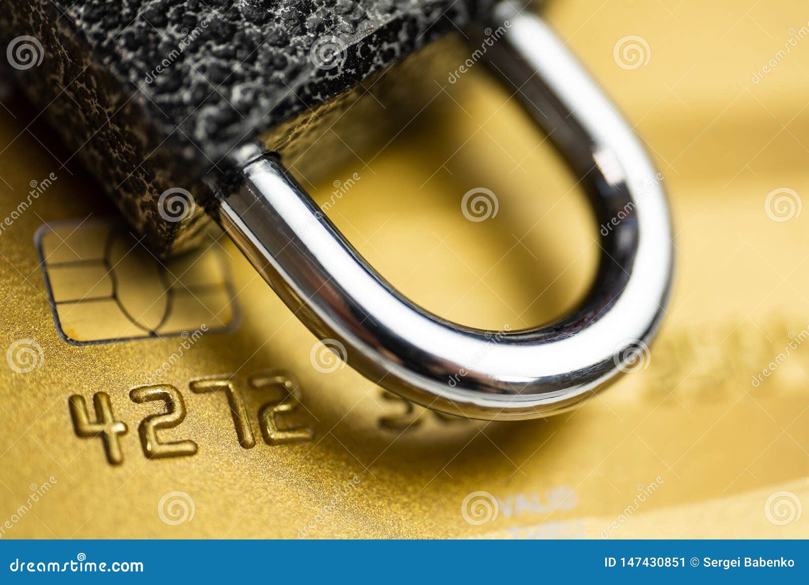 Concept of Security Payment. Lock on Gold Credit Card Stock Image ...