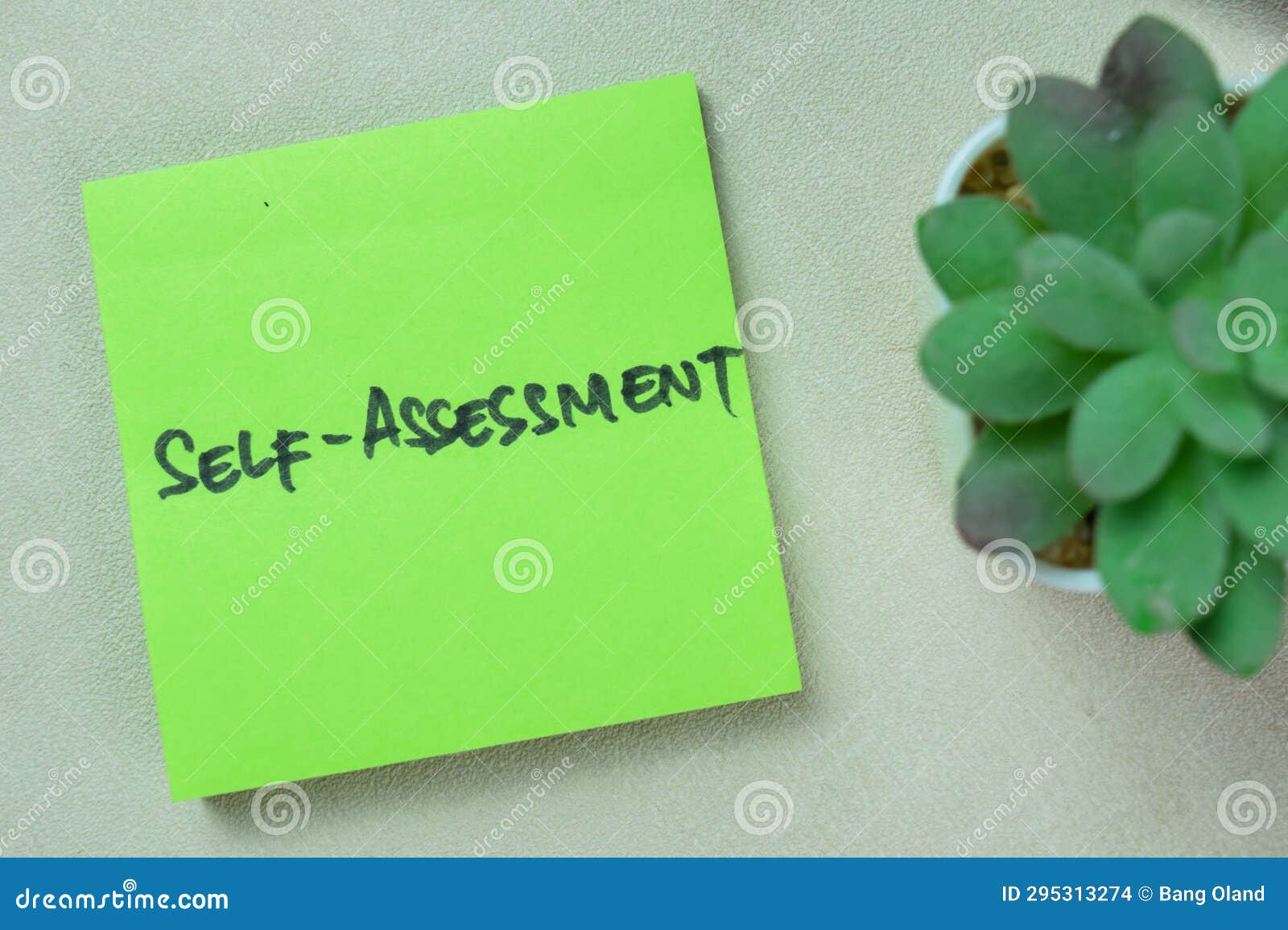Concept Of Self Assessment Write On Sticky Notes Isolated On Wooden