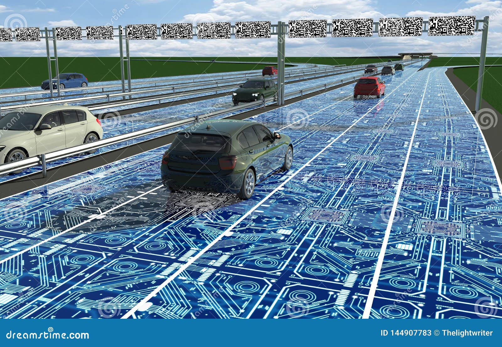 Concept of Self-driving Car, Smart Road Stock Illustration ...