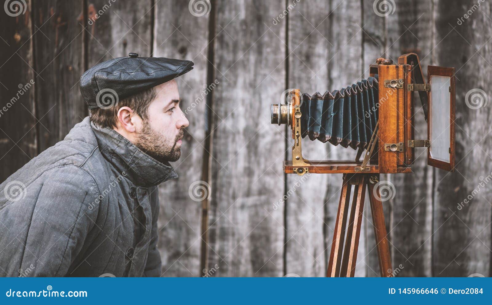 Concept - Selfie. Selfie of Old Fashioned Man on Large Format Camera ...