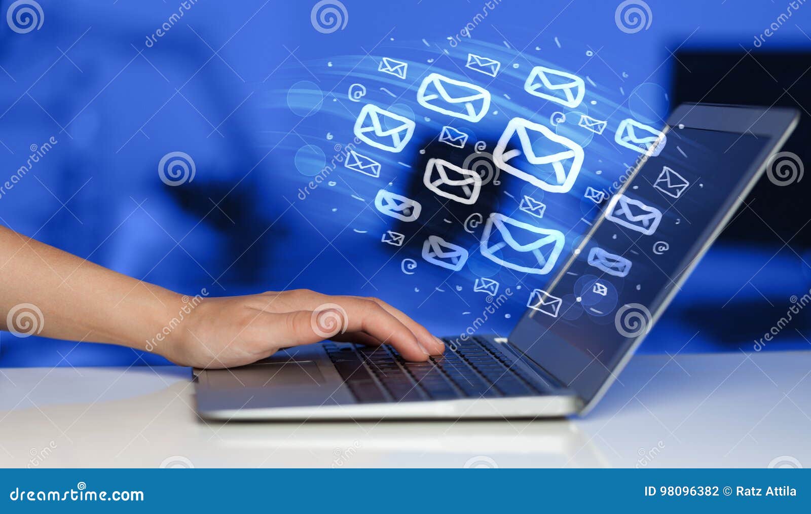 Concept of sending e-mails stock photo. Image of notebook - 98096382