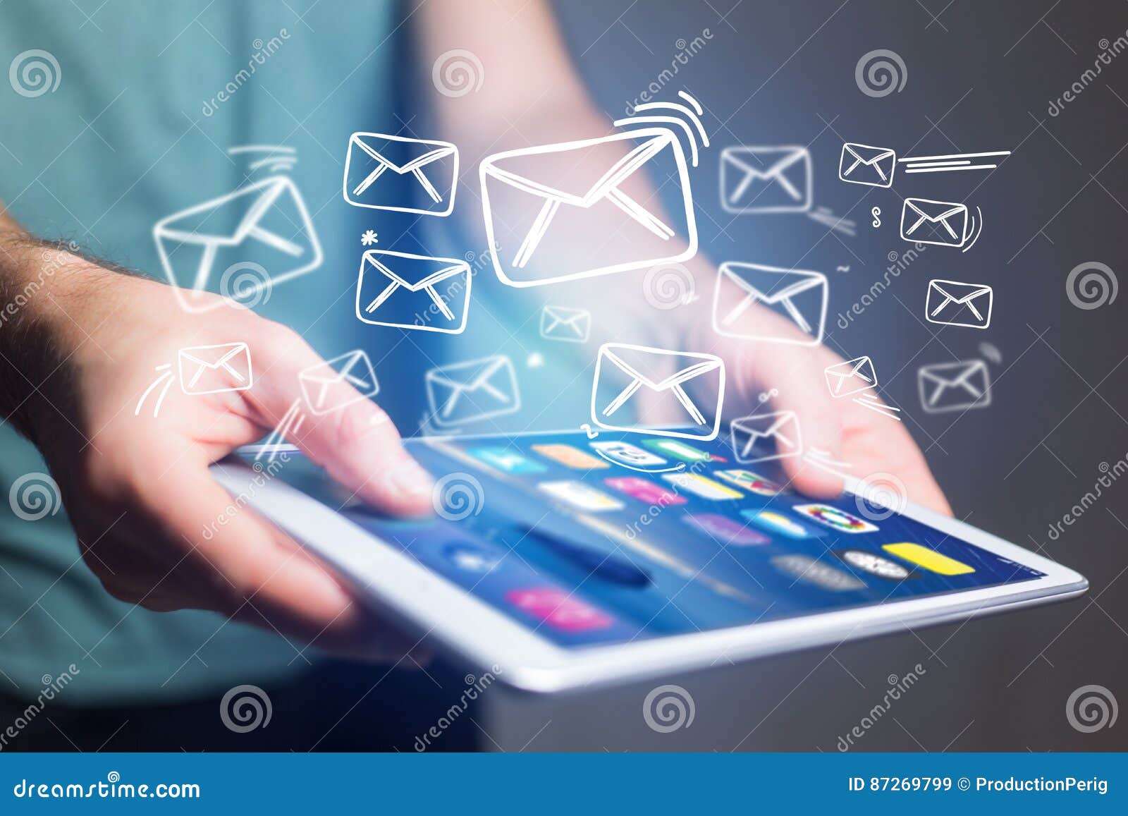 Concept of Sending Email on Tablet Interface with Message Icon a Stock ...