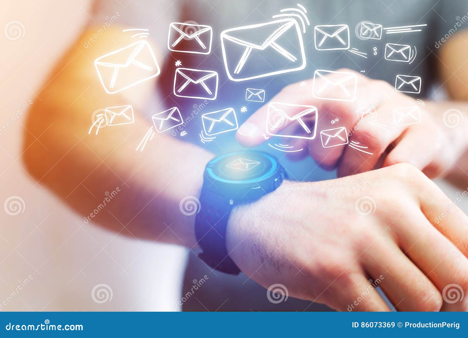 Concept of Sending Email with a Technology Smartwatch Interface Stock ...