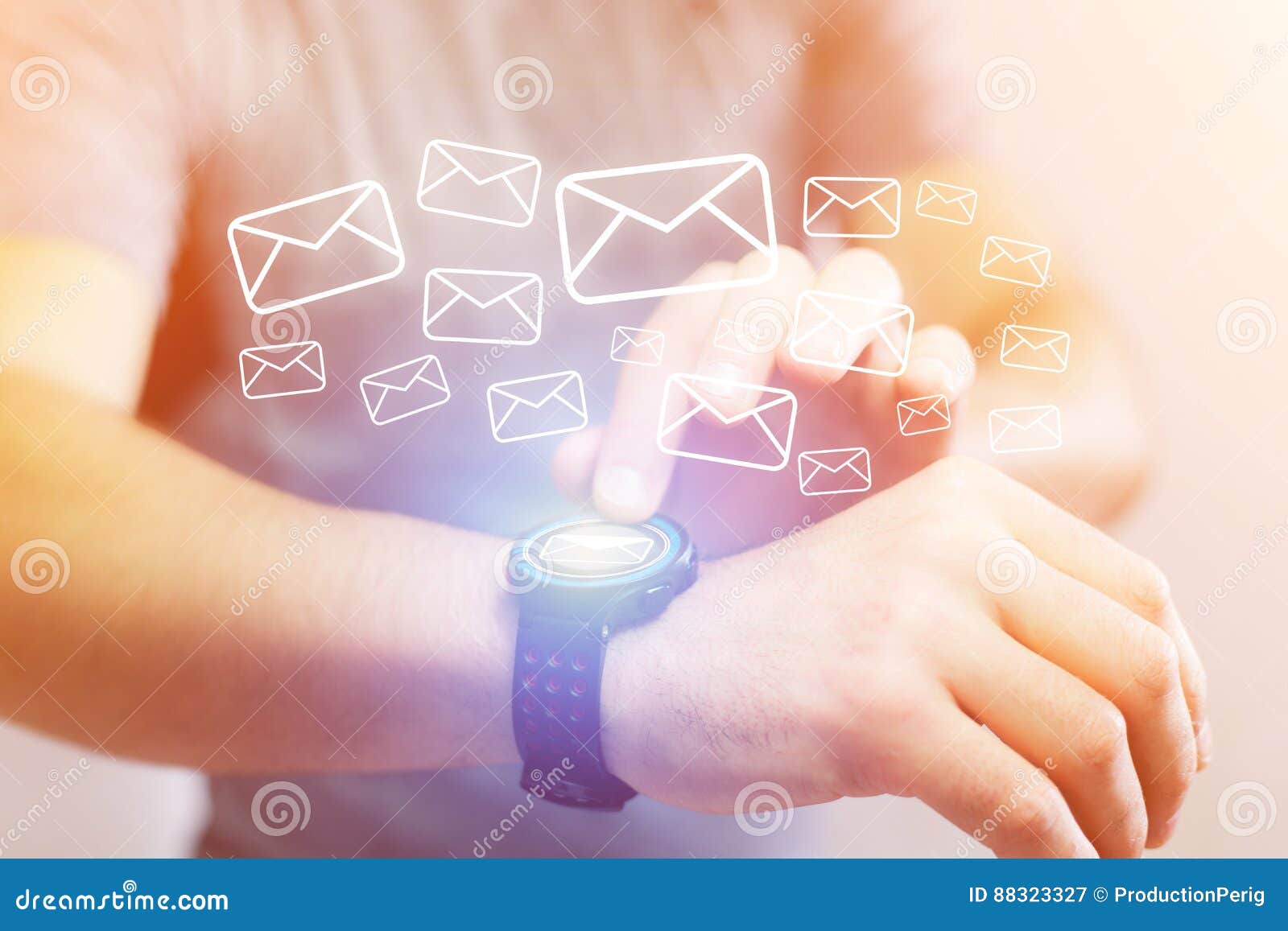 Concept of Sending Email with a Technology Smartwatch Interface Stock ...