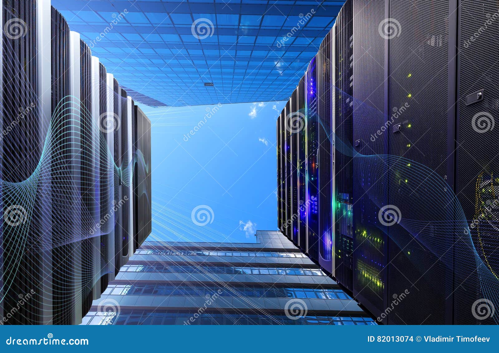 Concept Server Room of Data Center and Building Exterior Wall Under the ...