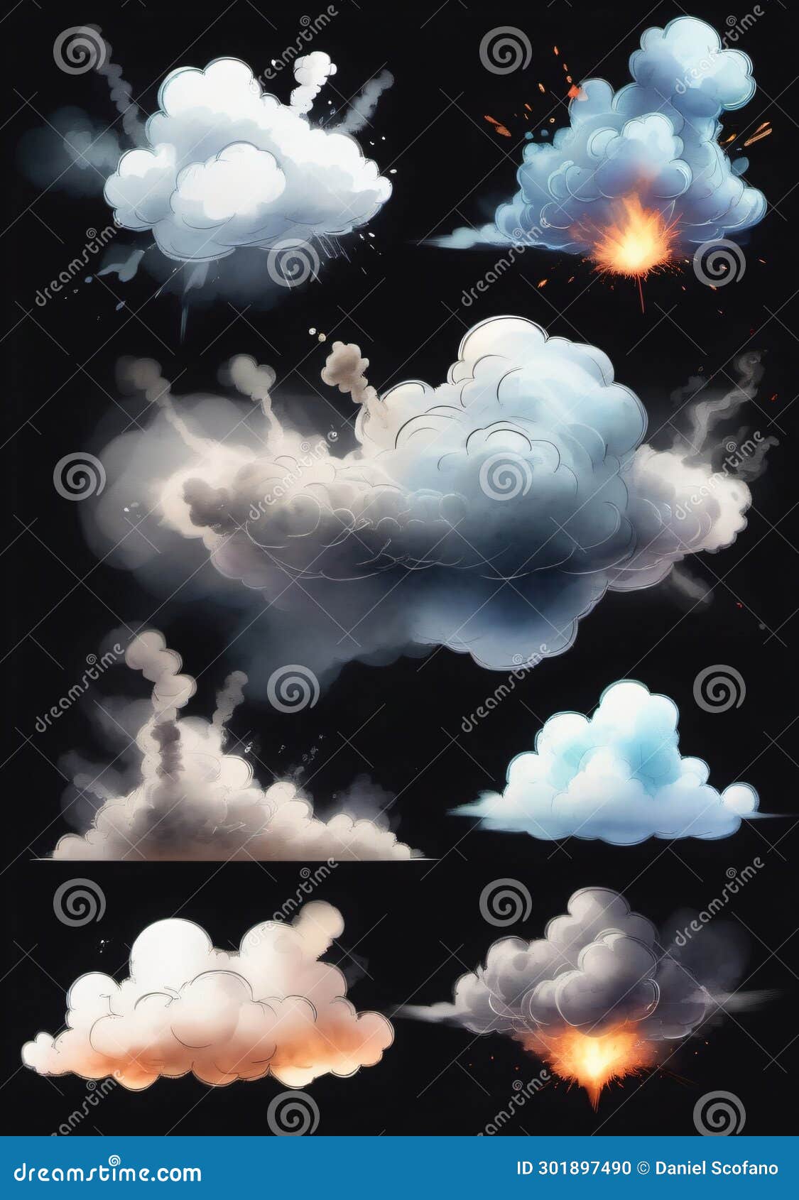 A Set of Clouds with Different Colors and Shapes. Generative AI Stock ...