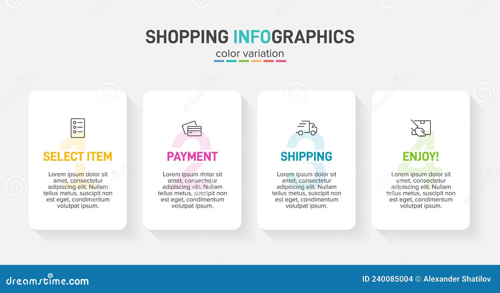 Concept of Shopping Process with 4 Successive Steps. Four Colorful ...