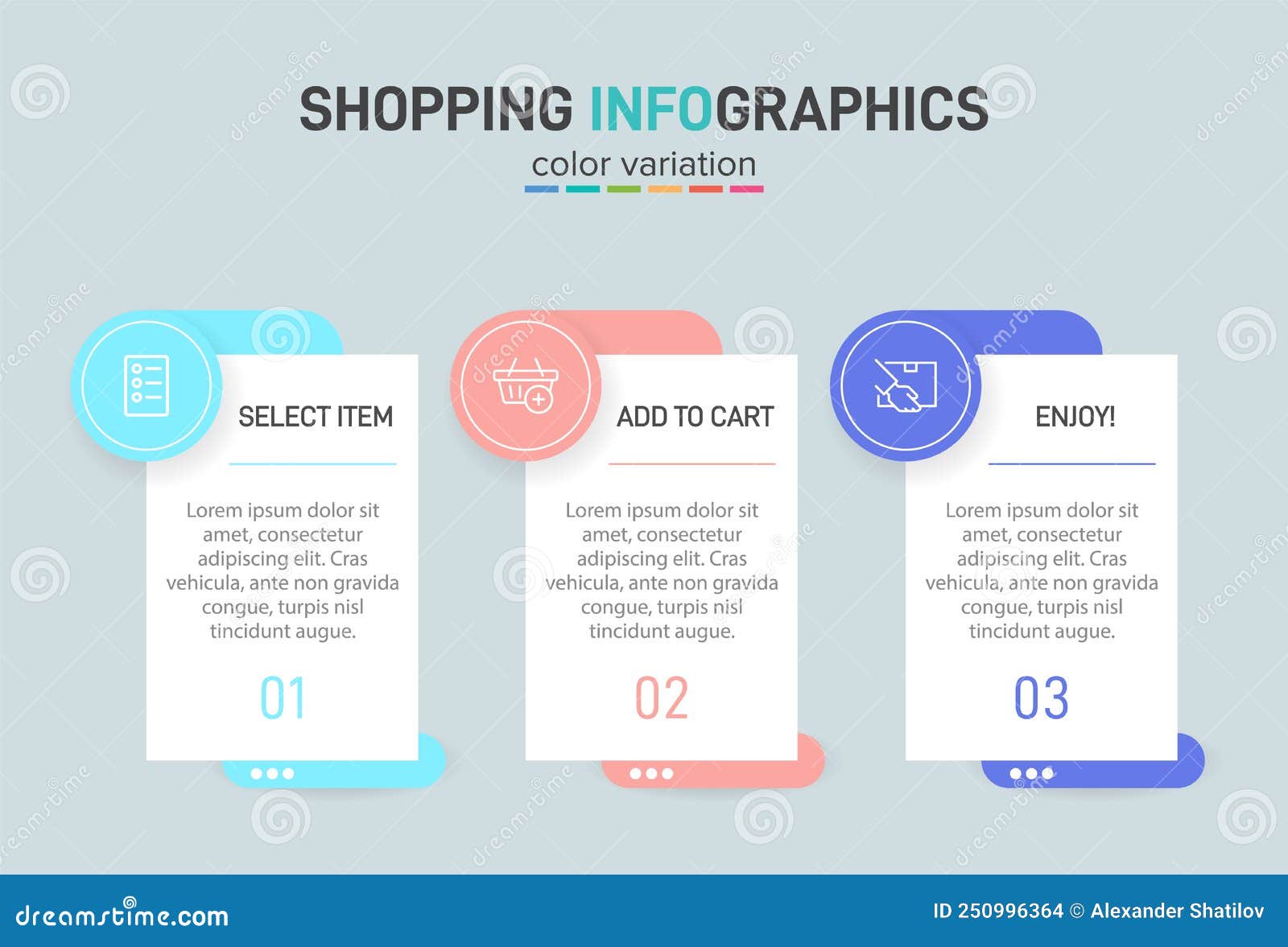 Concept of Shopping Process with 3 Successive Steps. Three Colorful ...