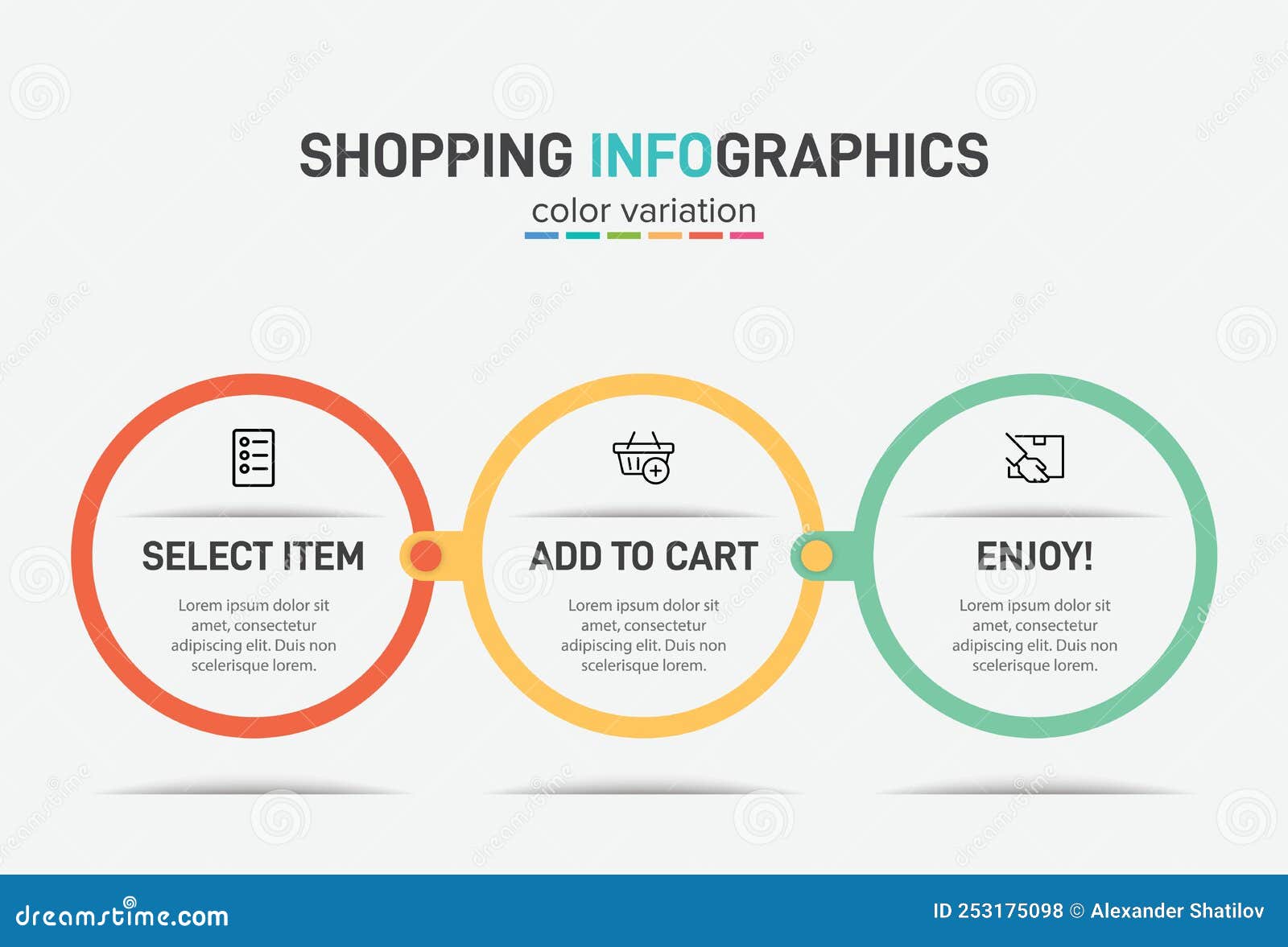 Concept of Shopping Process with 3 Successive Steps. Three Colorful ...