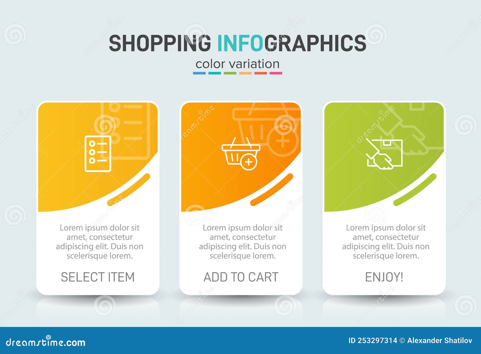 Concept of Shopping Process with 3 Successive Steps. Three Colorful ...