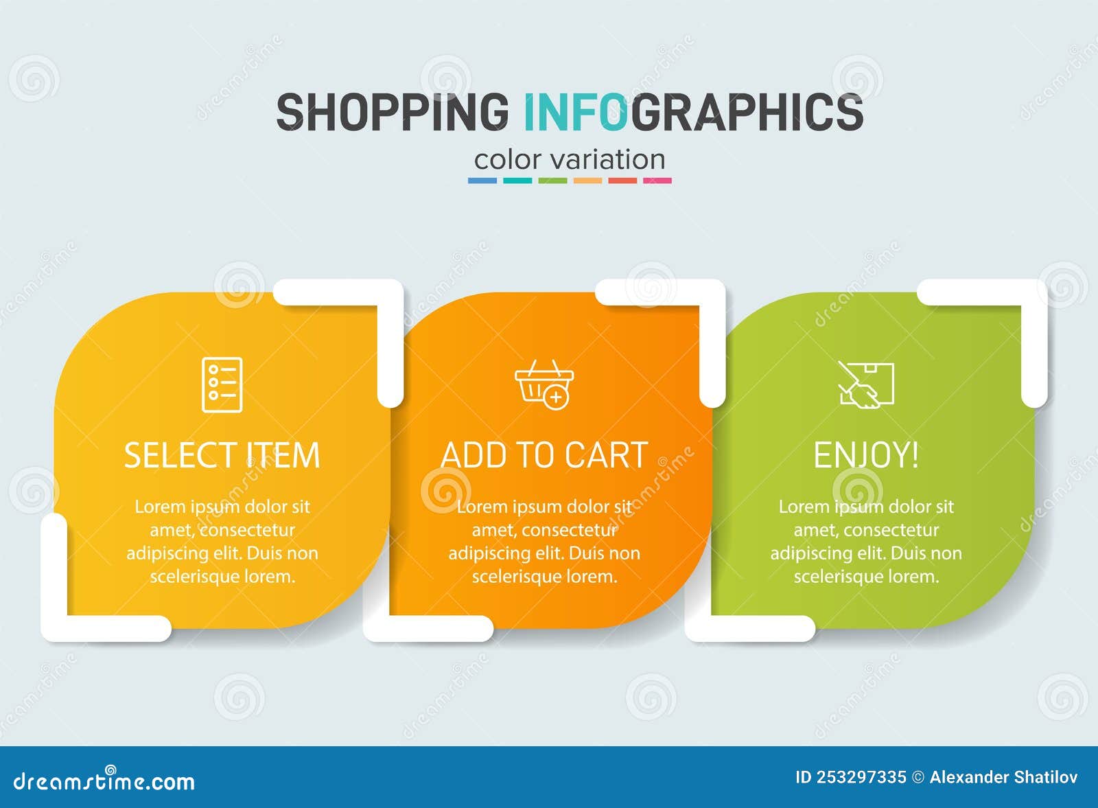 Concept of Shopping Process with 3 Successive Steps. Three Colorful ...