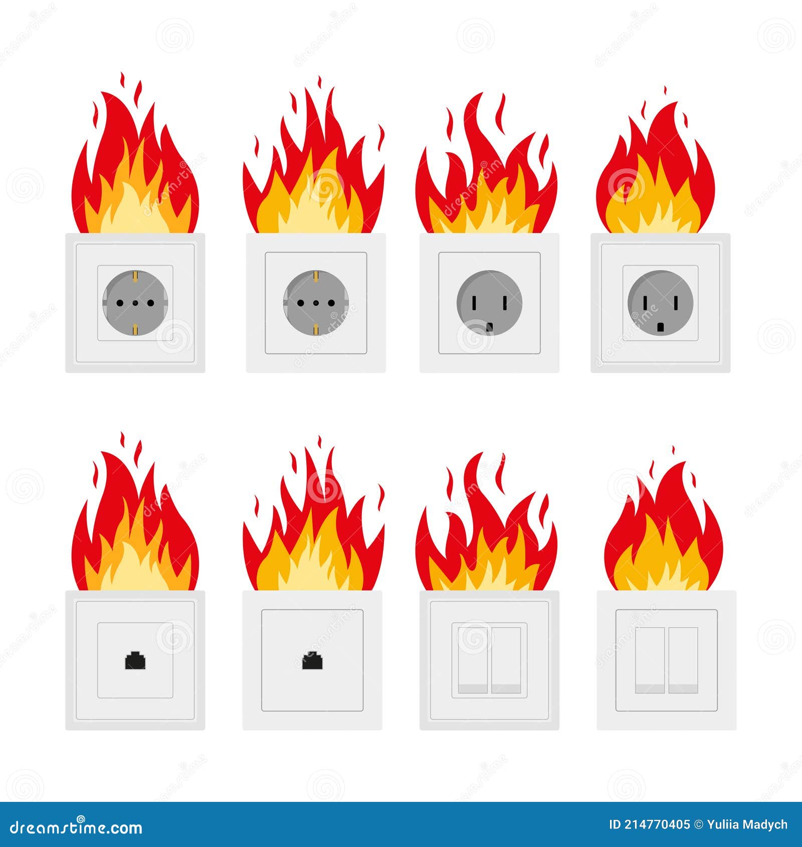 The Concept of Short Circuit in the Socket. Electric Fire. Flame from ...