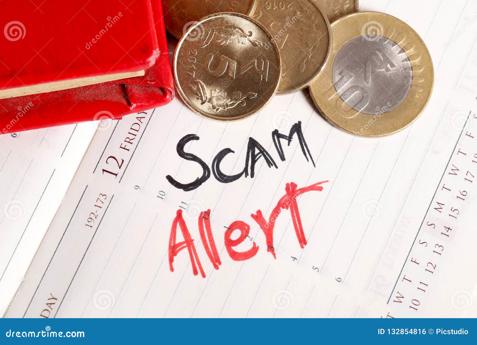 Scam alert stock photo. Image of shot, month, diary - 132854816