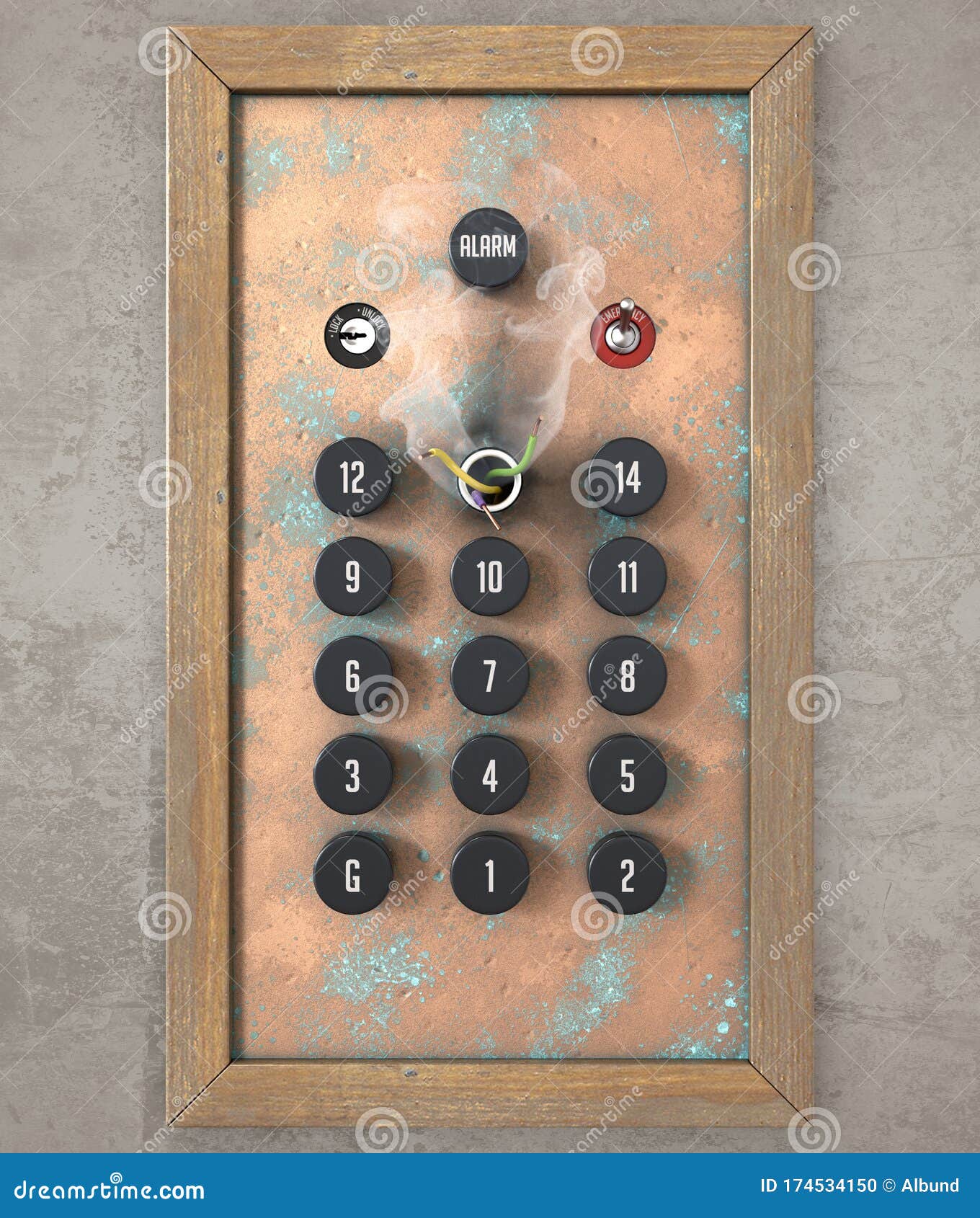 Broken Retro Elevator Control Panel Stock Photo - Image of choose ...