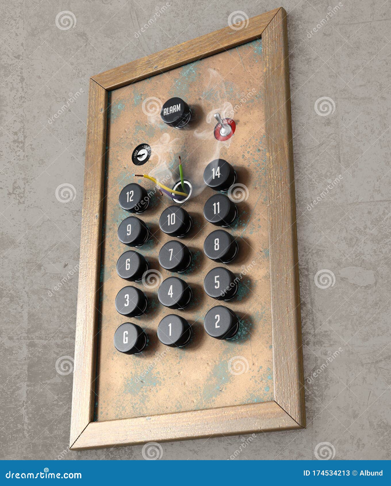 Broken Retro Elevator Control Panel Stock Image - Image of classic ...