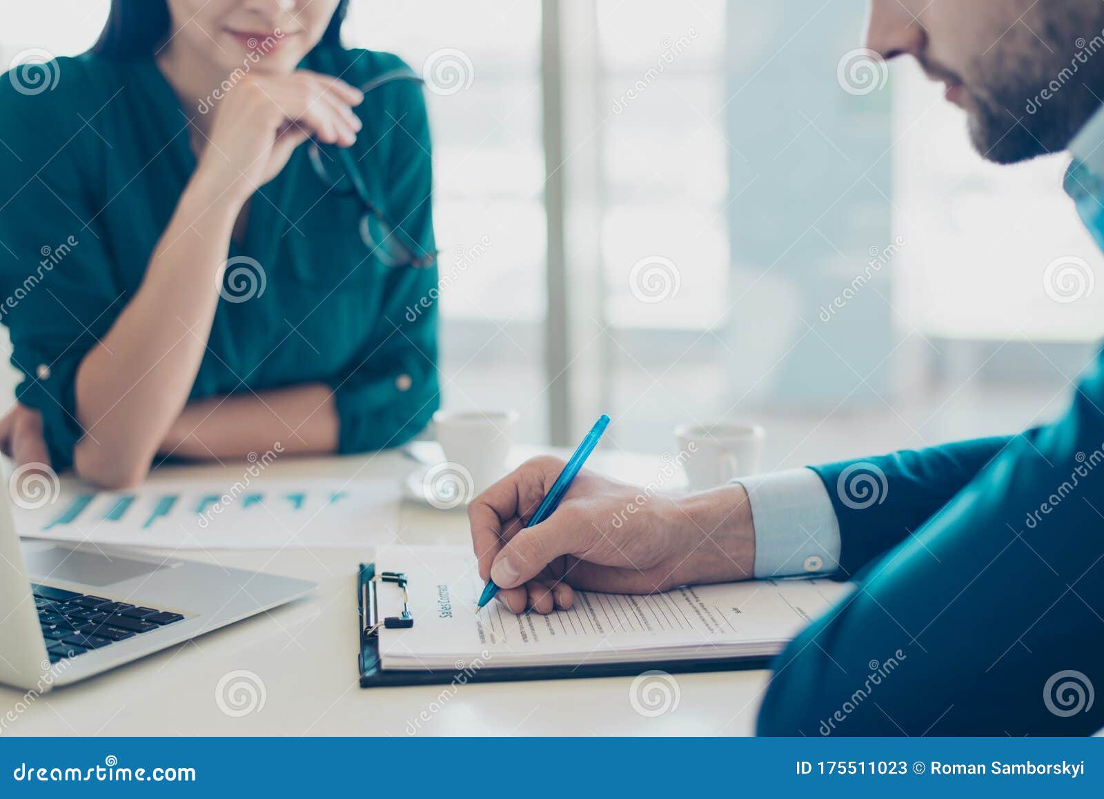 Concept of Side View of a Client Signing Sales Contract Stock Image ...