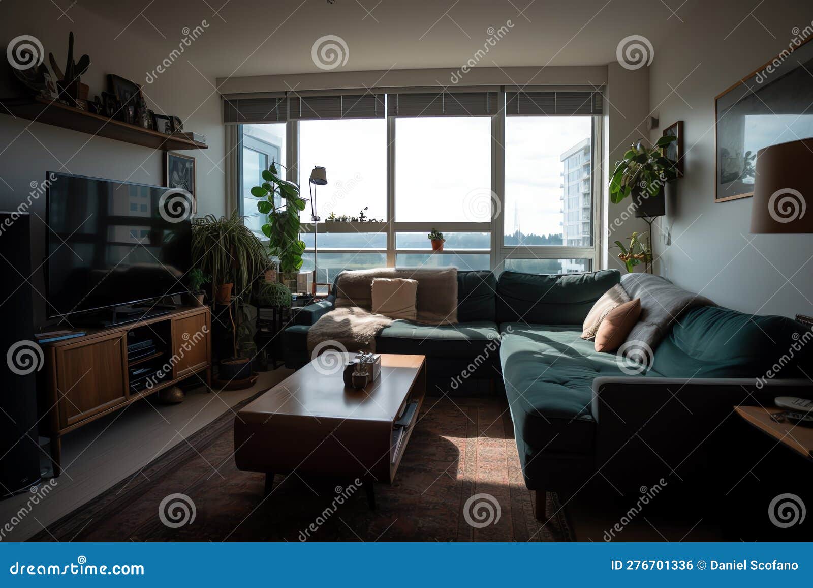 A Simple Living Room Setup View. Generative AI Stock Illustration ...