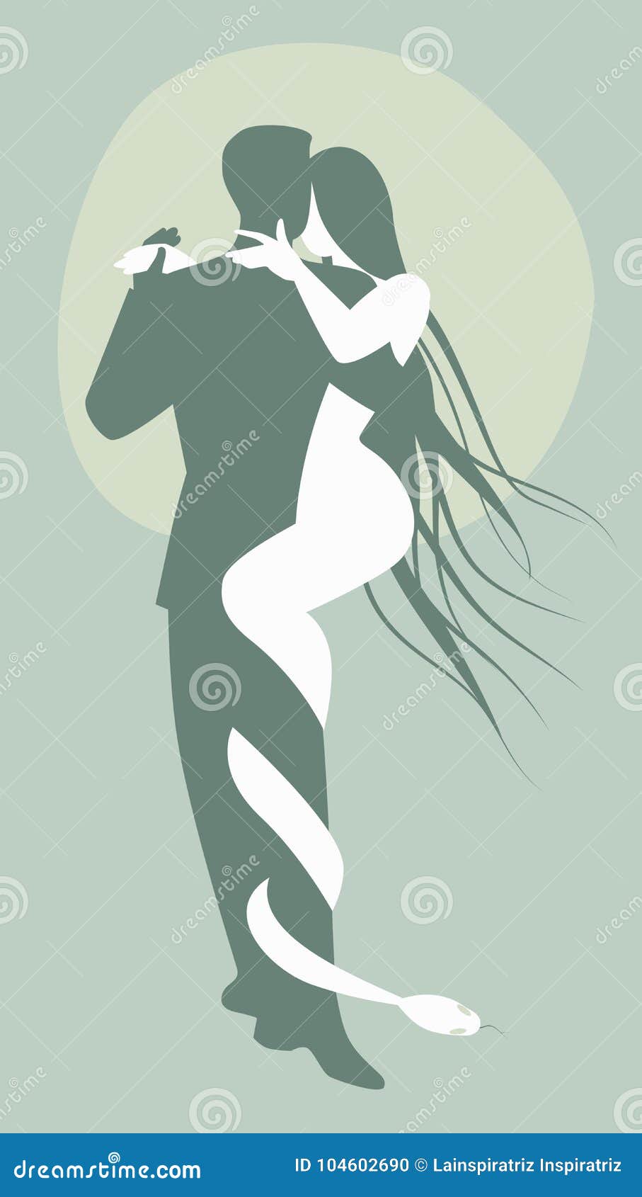 Concept of Sin. Man Dancing Tango with a Devil Woman and Snake Stock ...