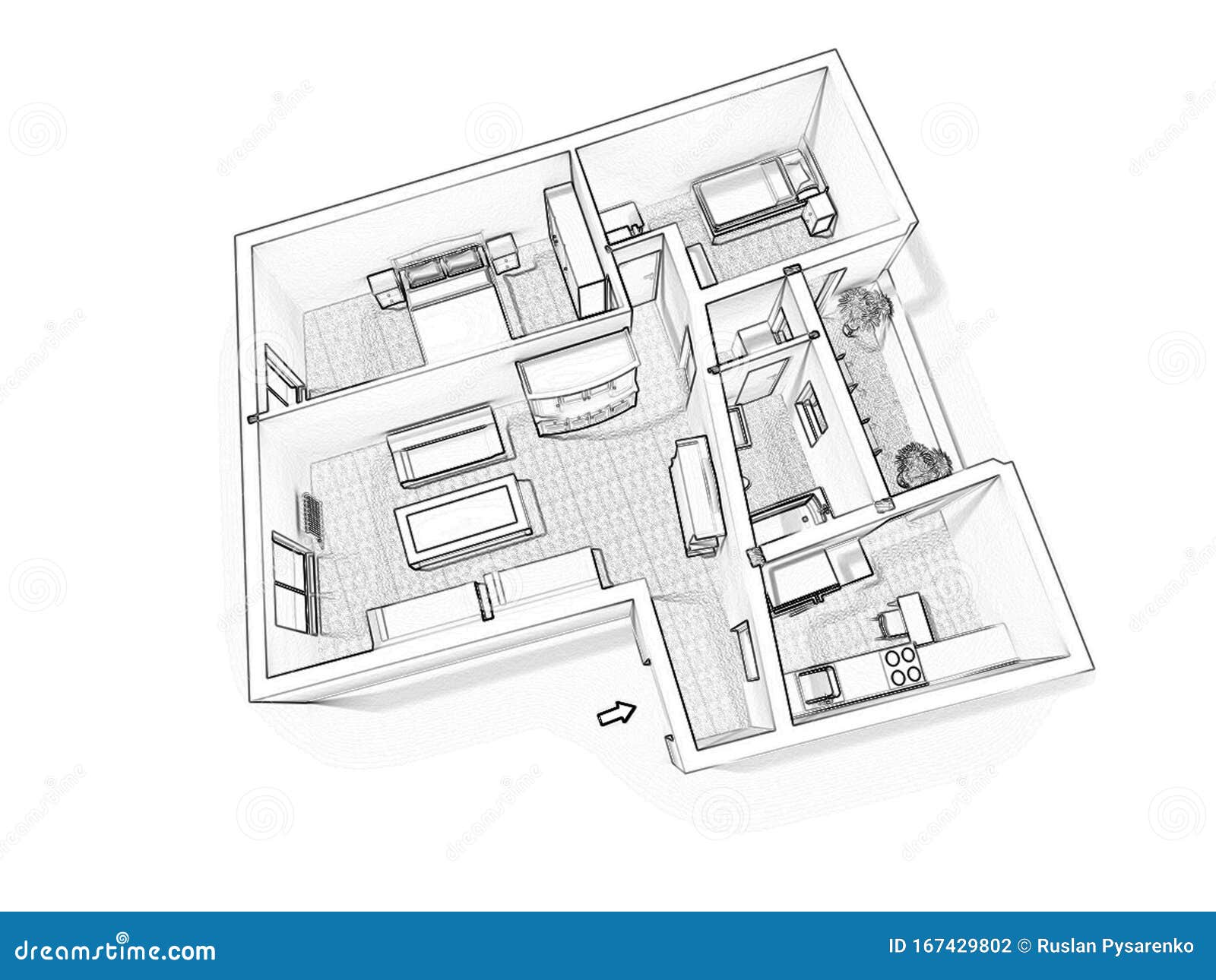 Sketch Floor Plan 3d Illustration Stock Illustration - Illustration of ...