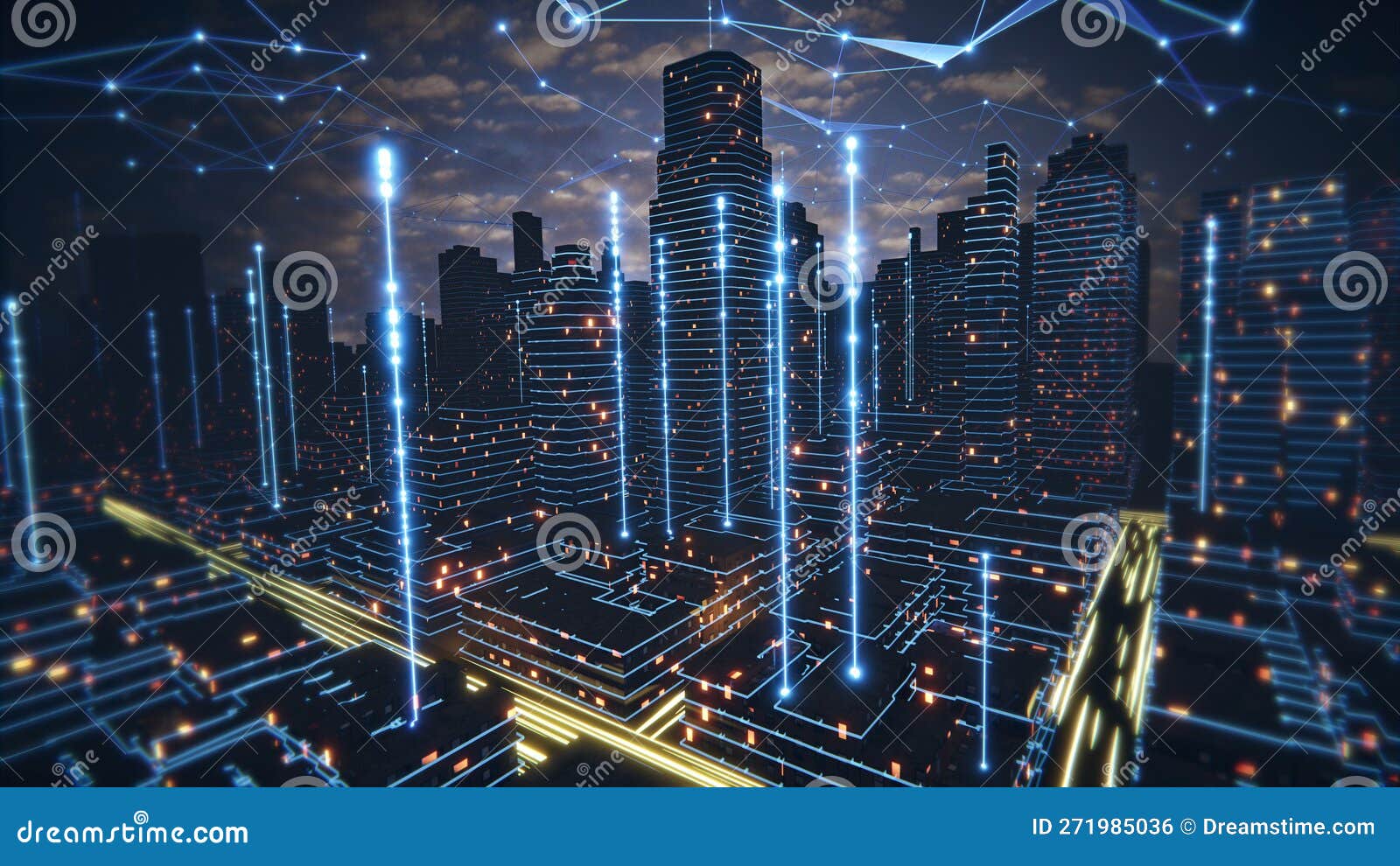 Concept Smart City and Abstract Line and Dot Connect with Gradient Line ...