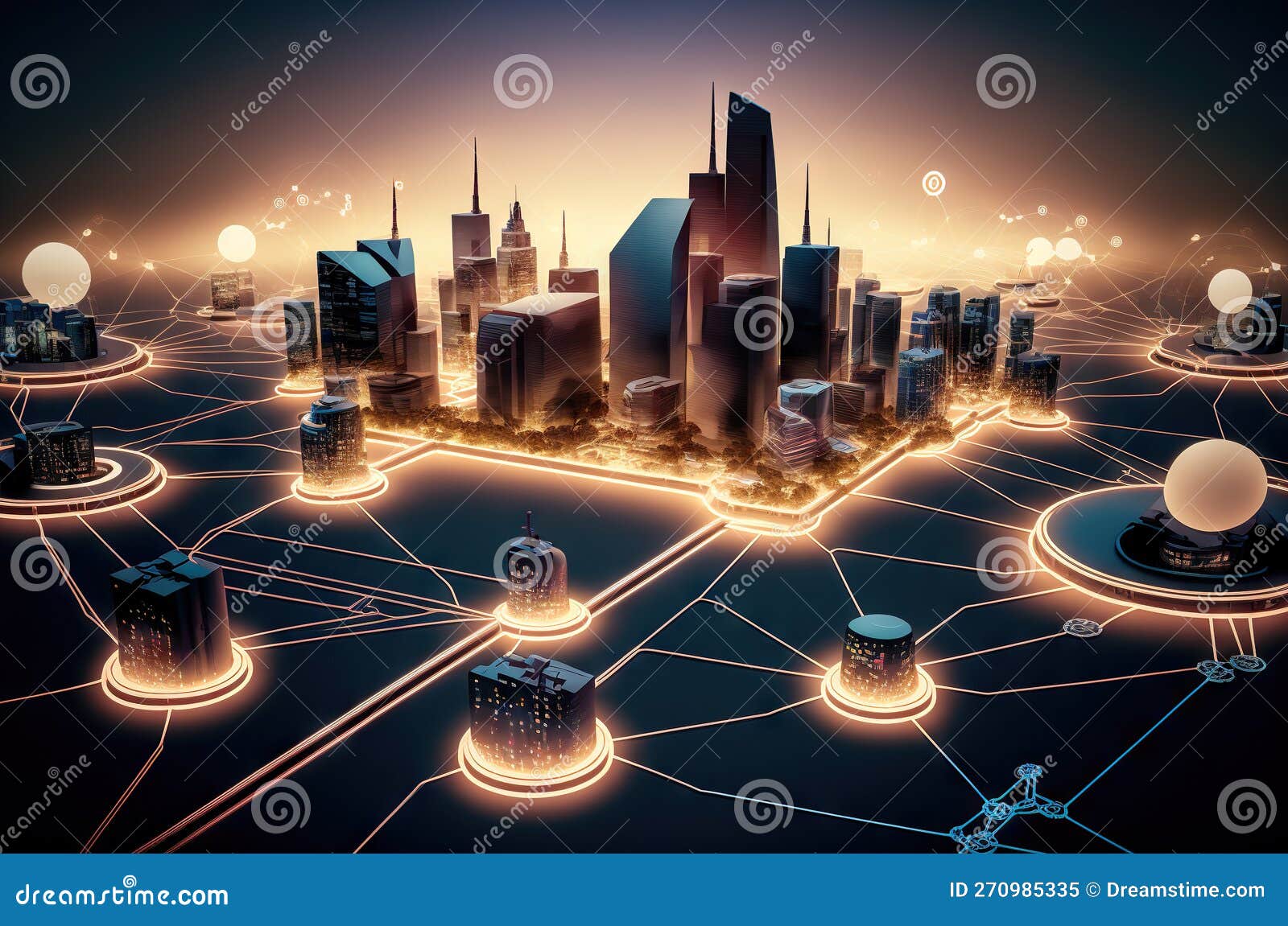 Concept of a Smart City and Communication Network Stock Image - Image ...