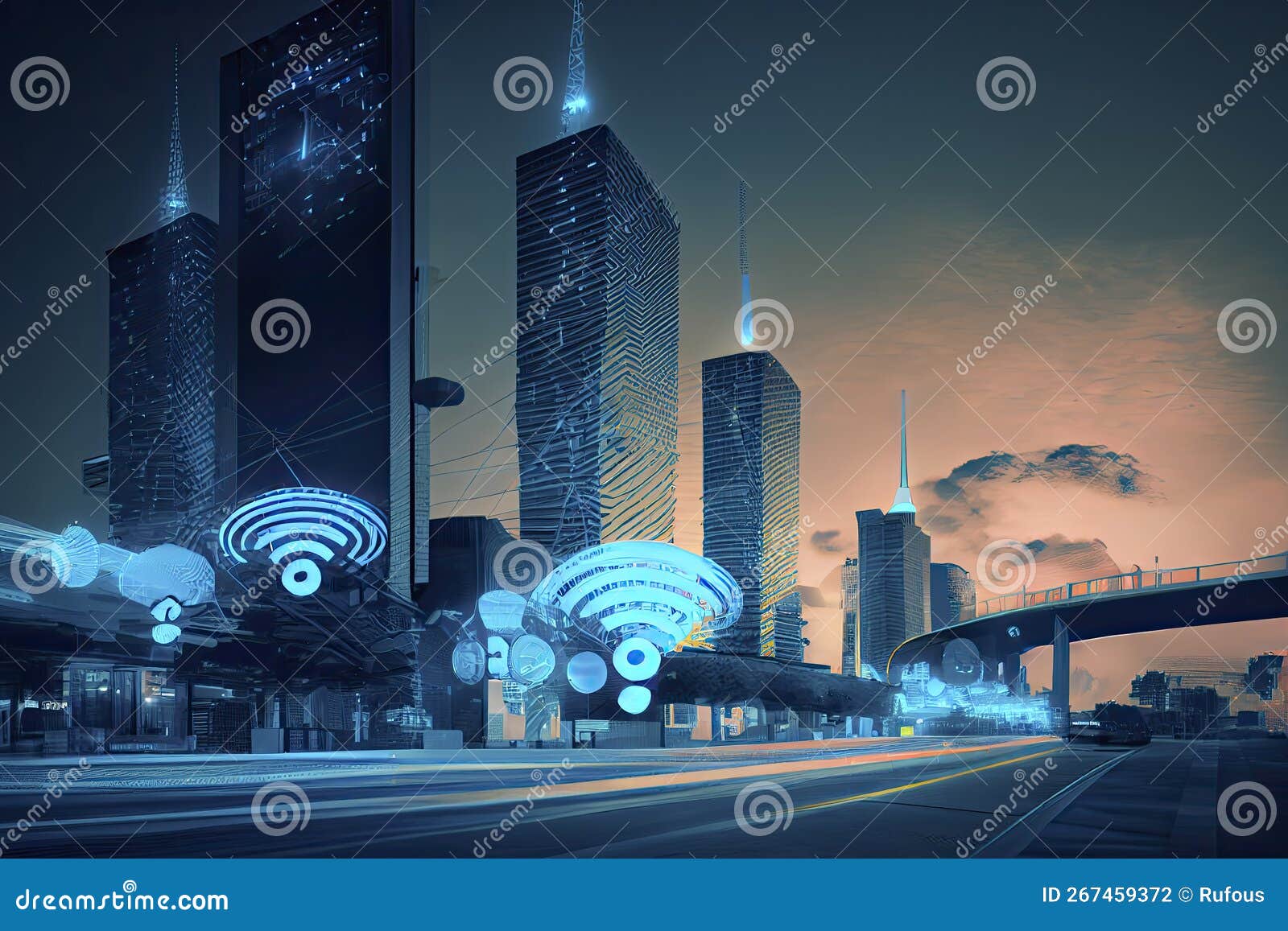 Concept of a Smart City and Communication Network Stock Illustration ...