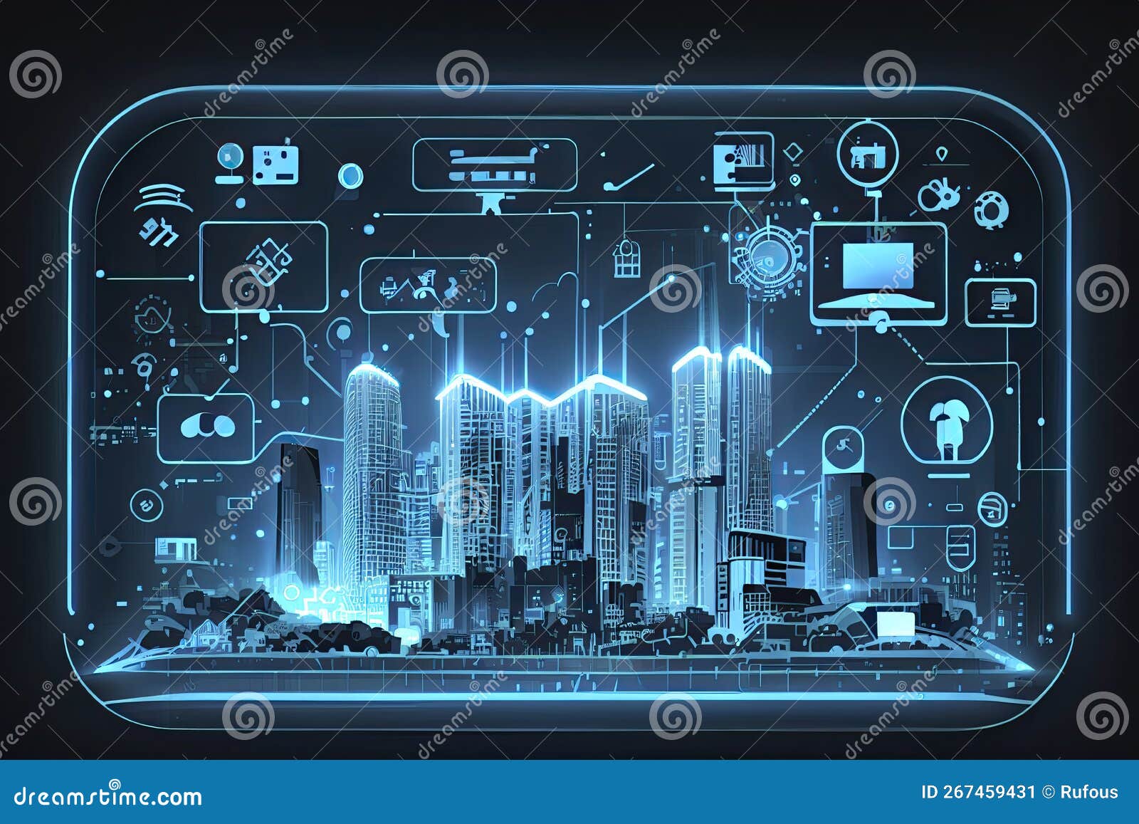 Concept of Smart City with IoT. Digital Hologram of Smart City Stock ...
