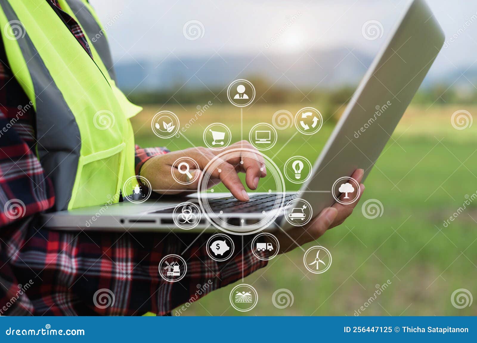 Concept of Smart Farmer Using Laptop Computer in the Field Garden with ...