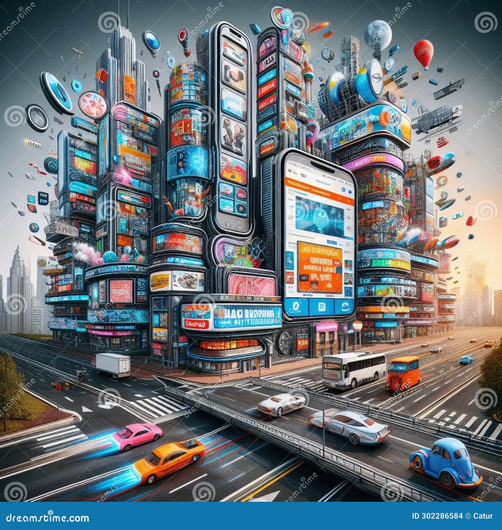 A Concept of Smartphone City in Modern World Stock Photo - Image of ...