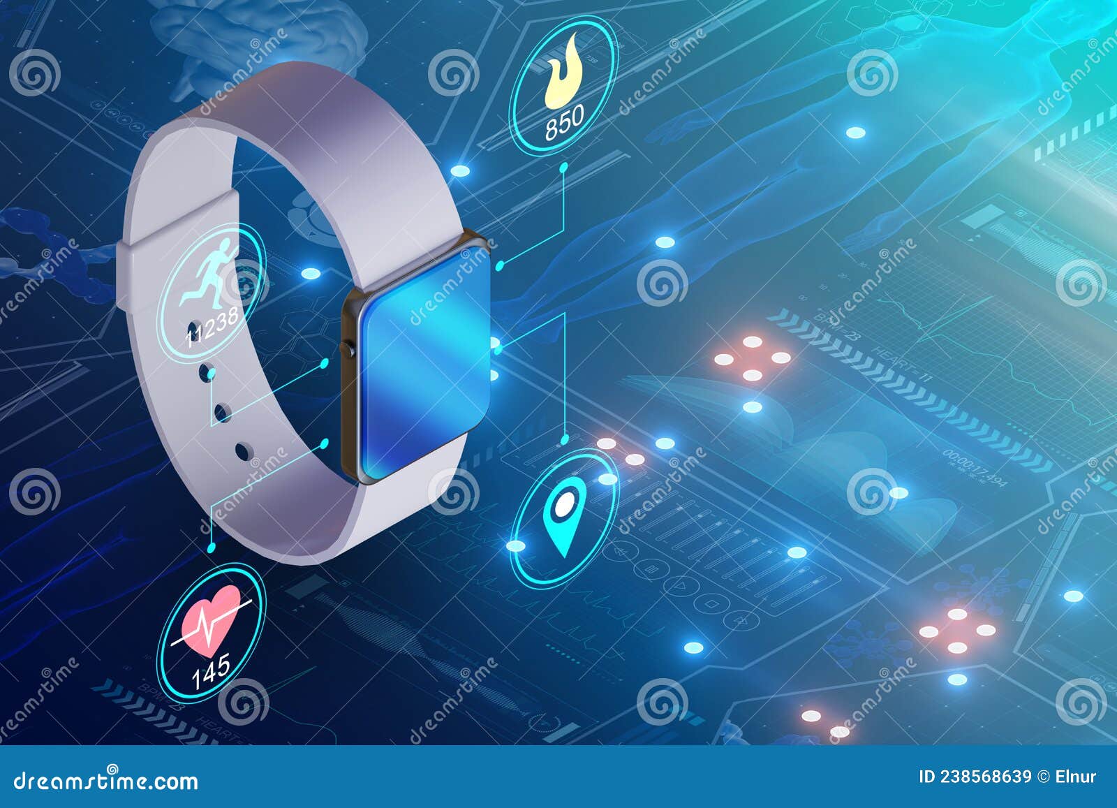 Concept with Smartwatch - 3d Rendering Isometric Stock Illustration ...