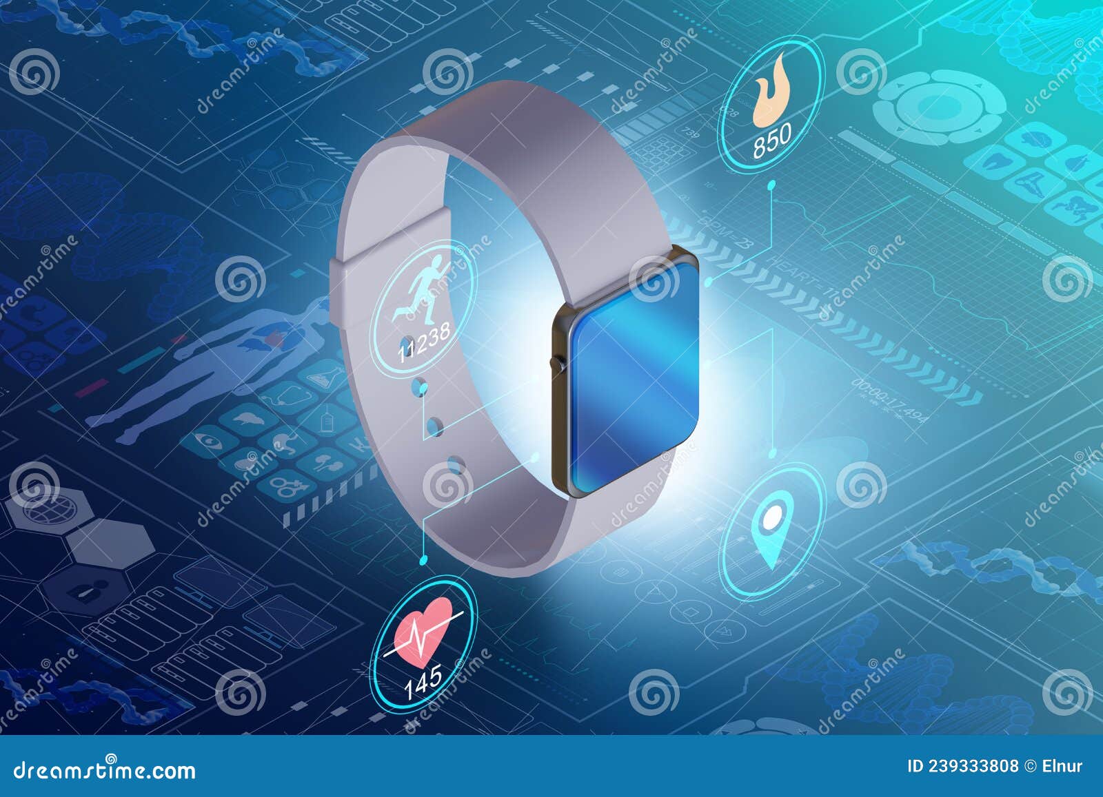 Concept with Smartwatch - 3d Rendering Isometric Stock Illustration ...