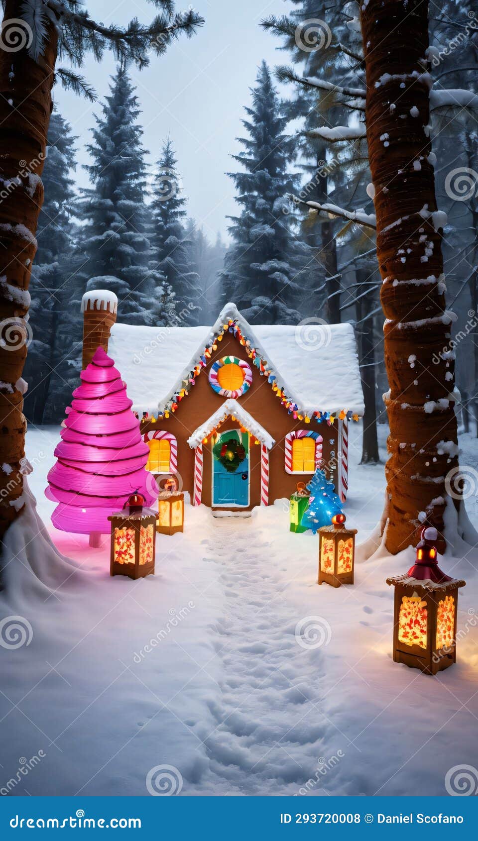A Snowy Scene with a Ginger House. Generative AI Stock Illustration ...