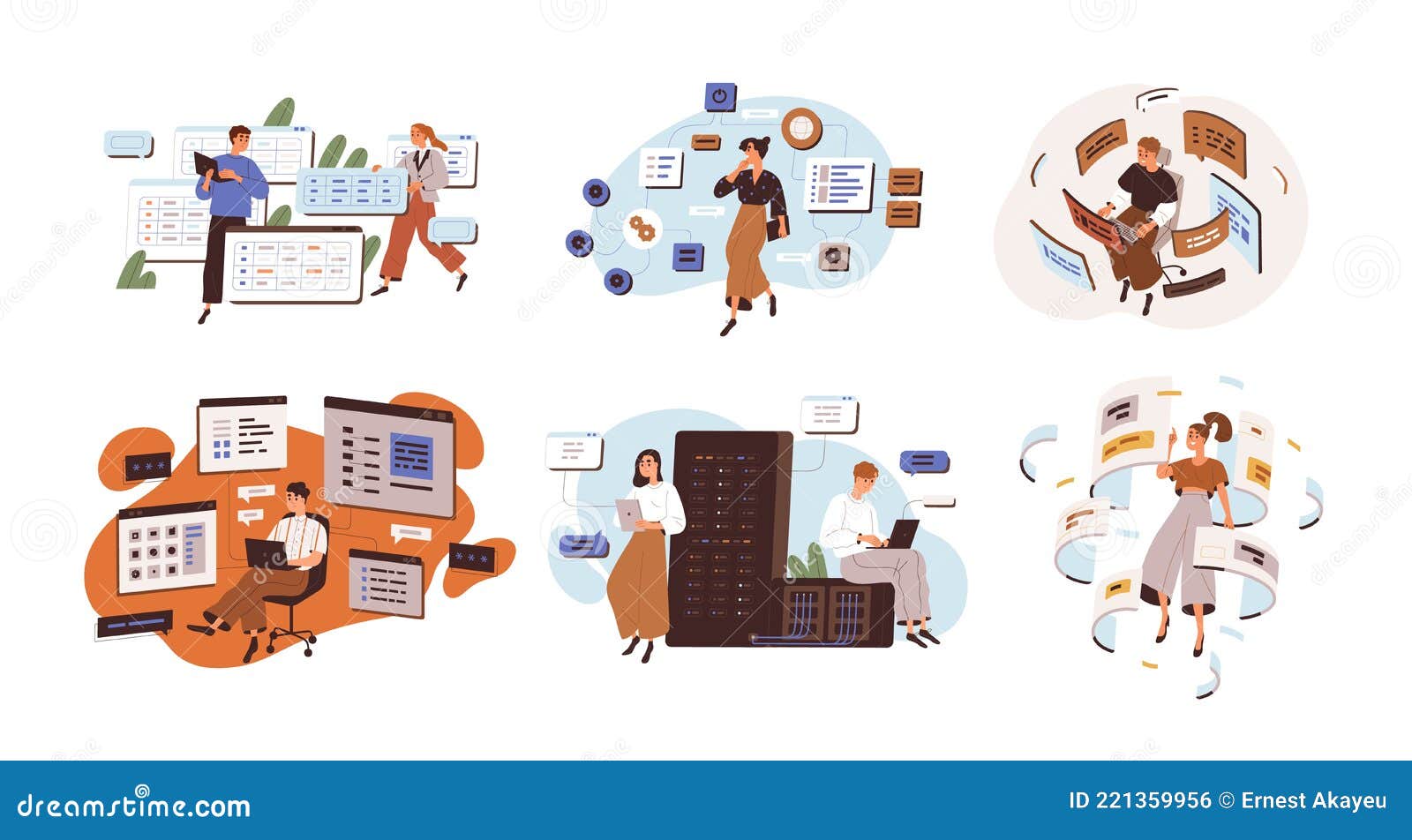 Concept Of Software Development And Web Programming Set Of People Coding And Working With Cms