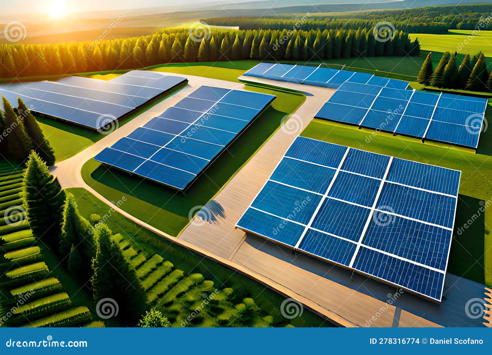 Solar Panels Area in the Forest, Aerial View. Generative AI Stock ...