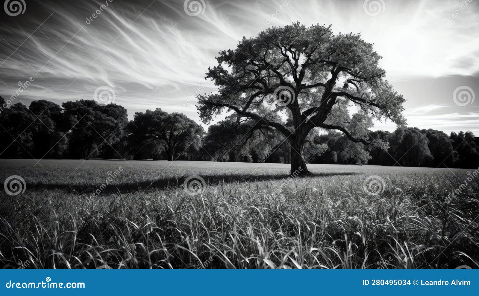 Solitary Tree Standing On A Hilltop On Beautiful Sunrise, Landscape ...