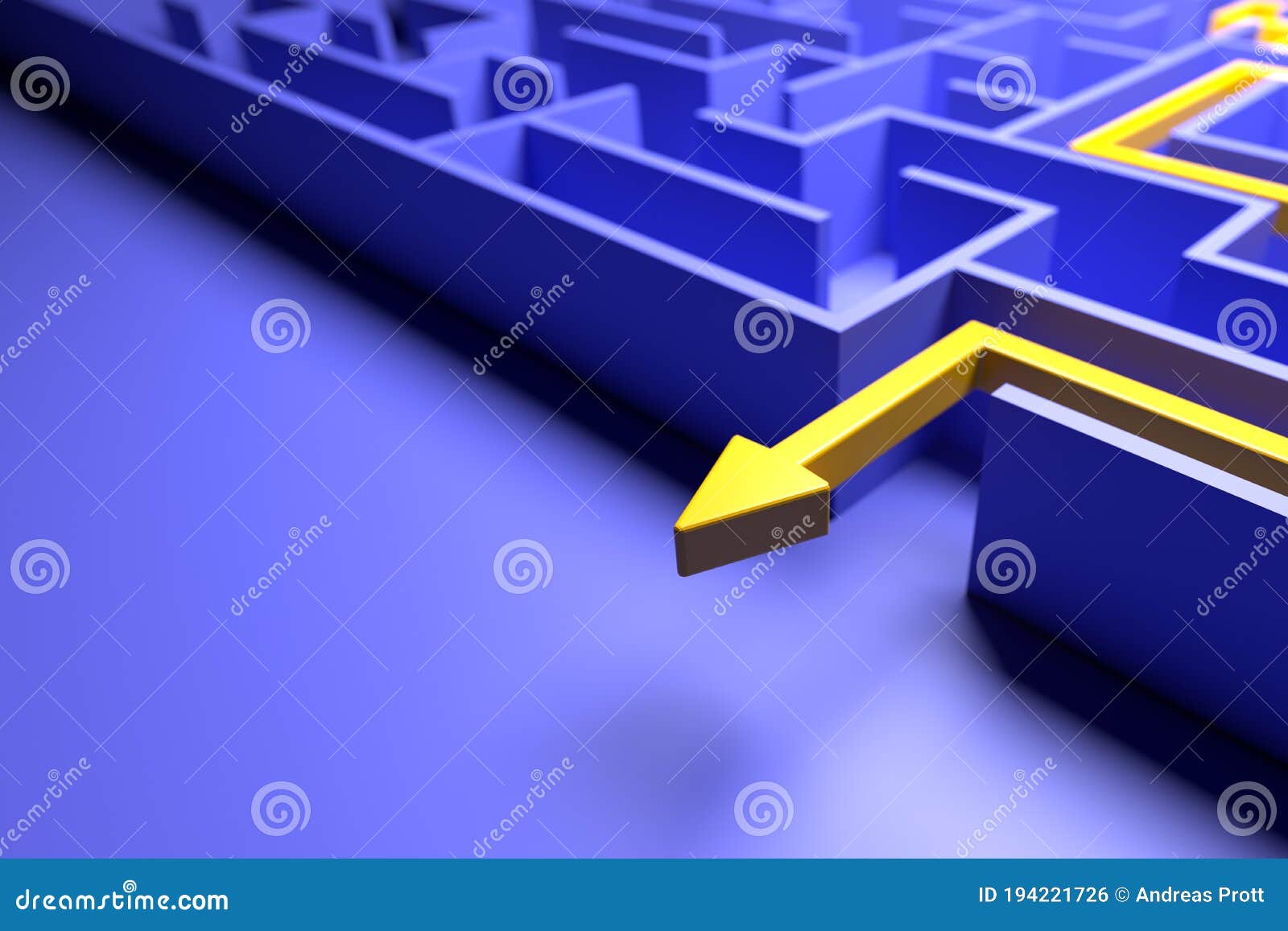Concept - Solving a Complex Problem. Blue Maze and Floor with Yellow ...