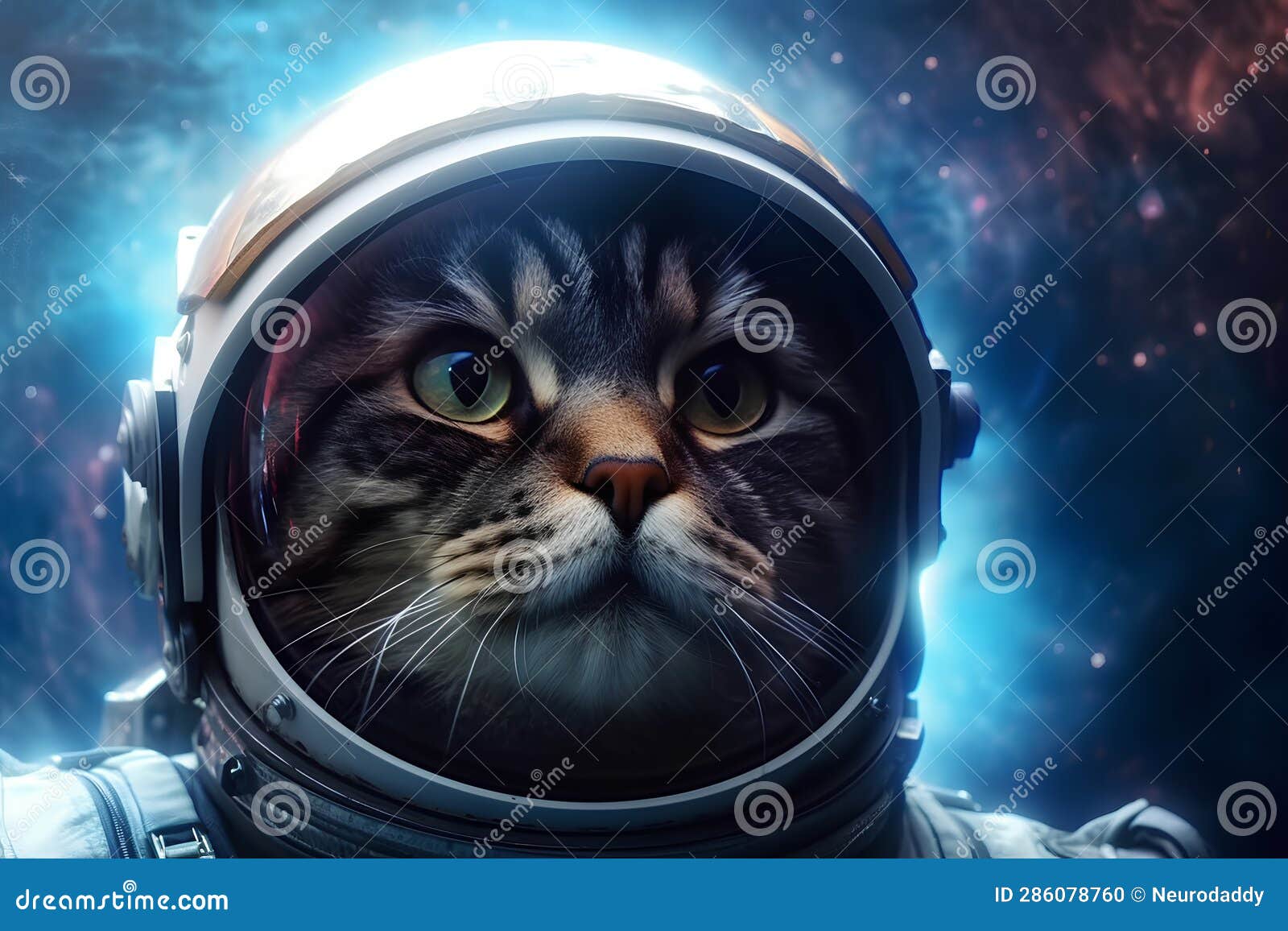 Concept: Space Expedition. Portrait of a Cat Astronaut in Space ...