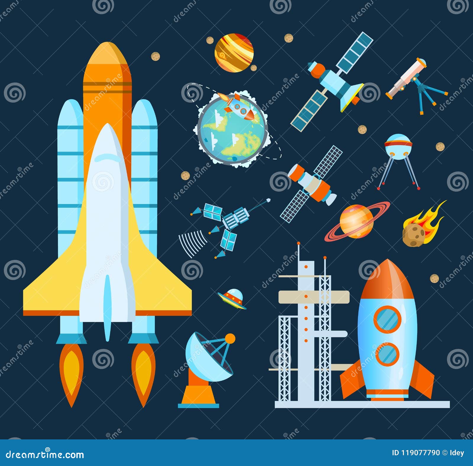 Concept Space. Rocket, Spacecraft, Satellite Launch, Flight Around the ...