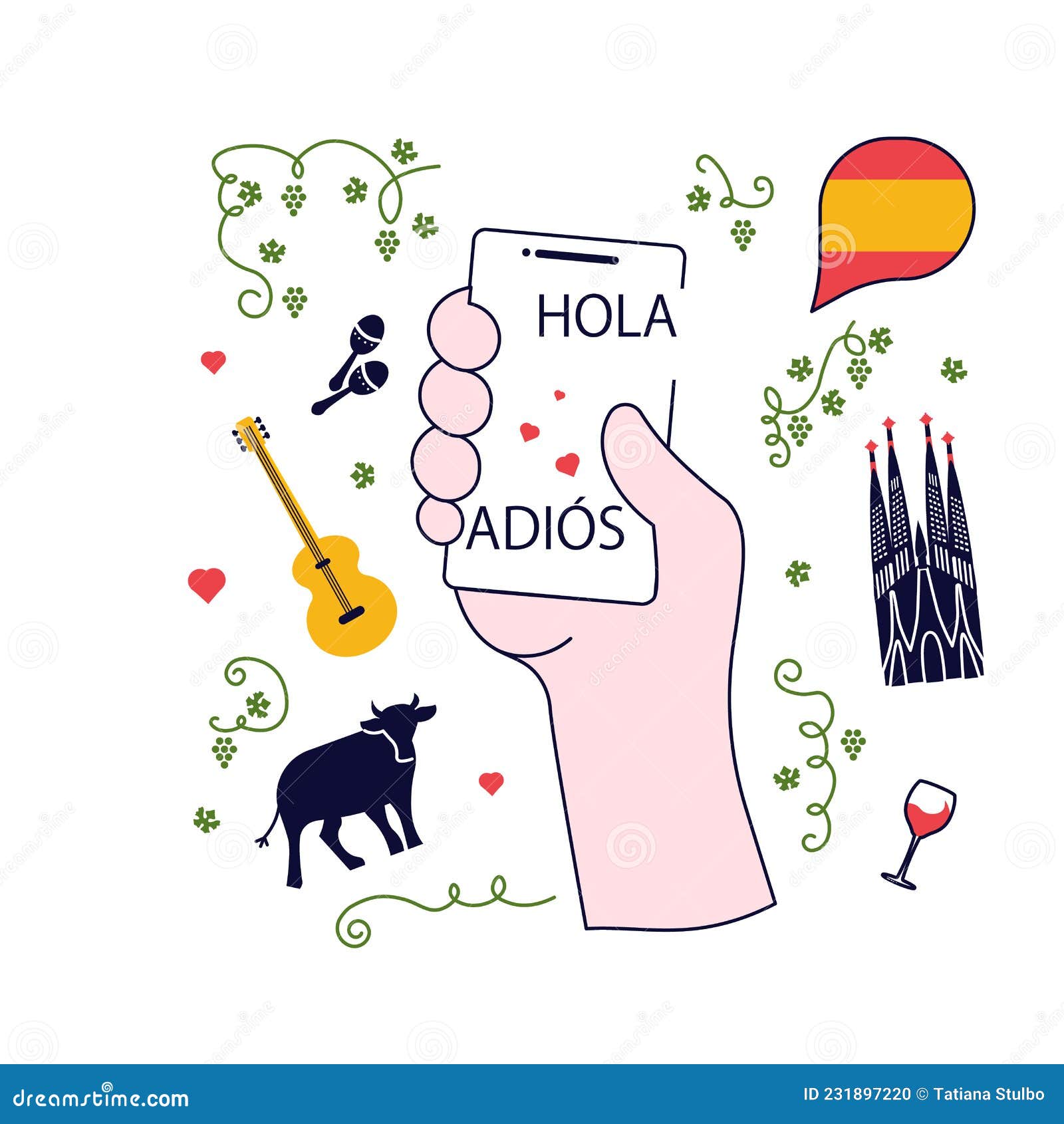 Concept of Spanish Language App for Course or Dictionary. Stock ...