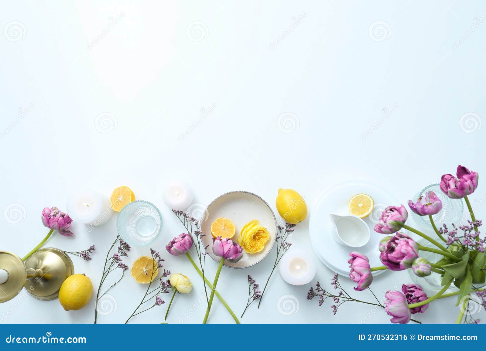 Concept of Spring Season Table Setting, Space for Text Stock Photo ...