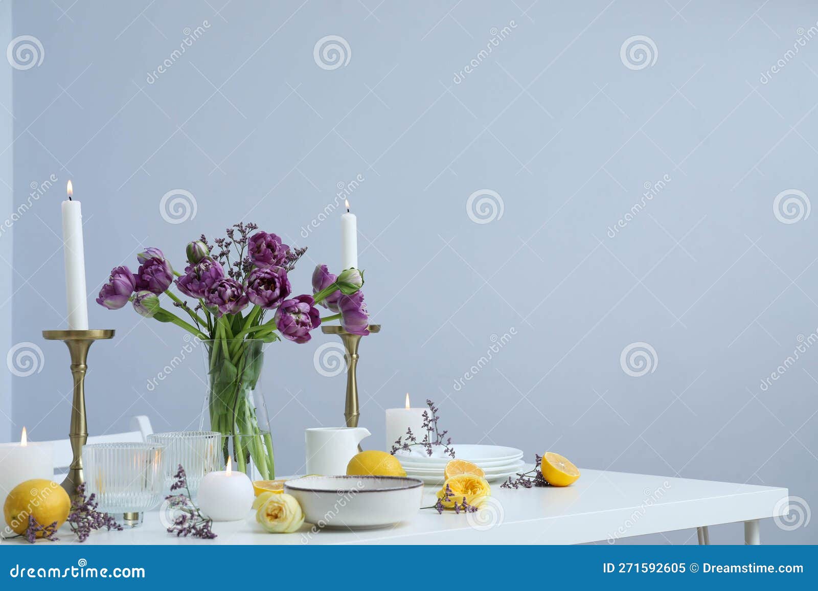 Concept of Spring Season Table Setting, Space for Text Stock Image ...