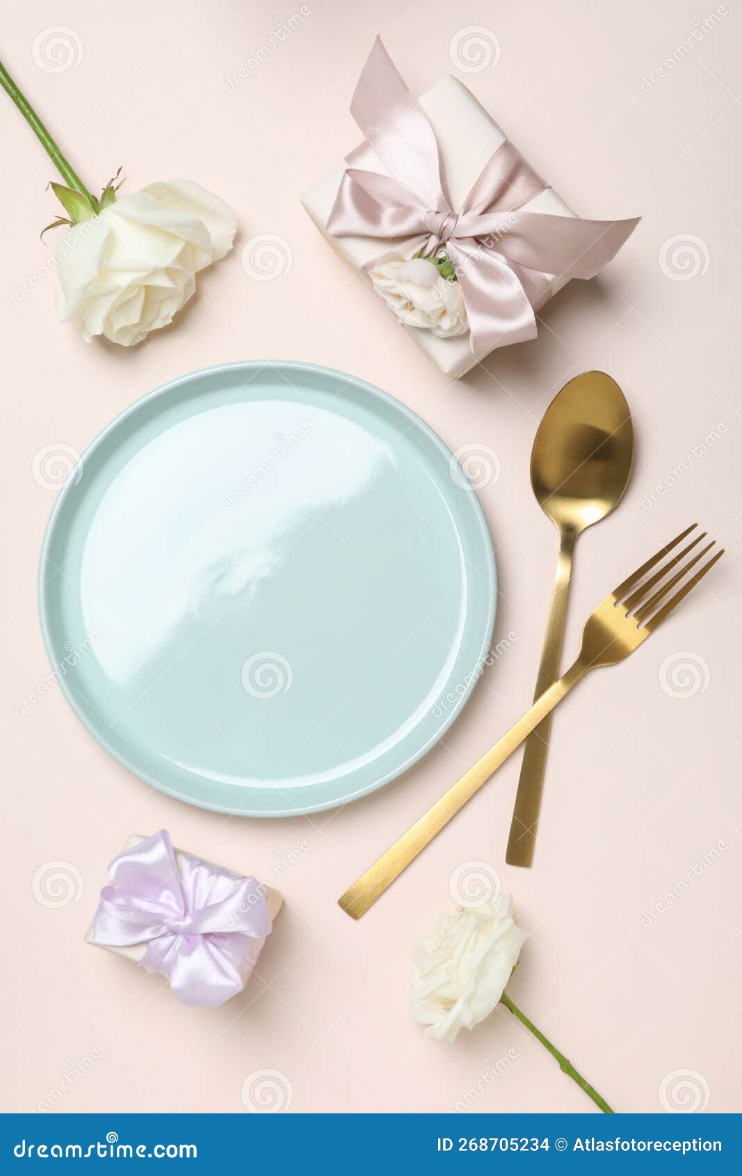 Concept of Spring Season Table Setting, Top View Stock Photo - Image of ...