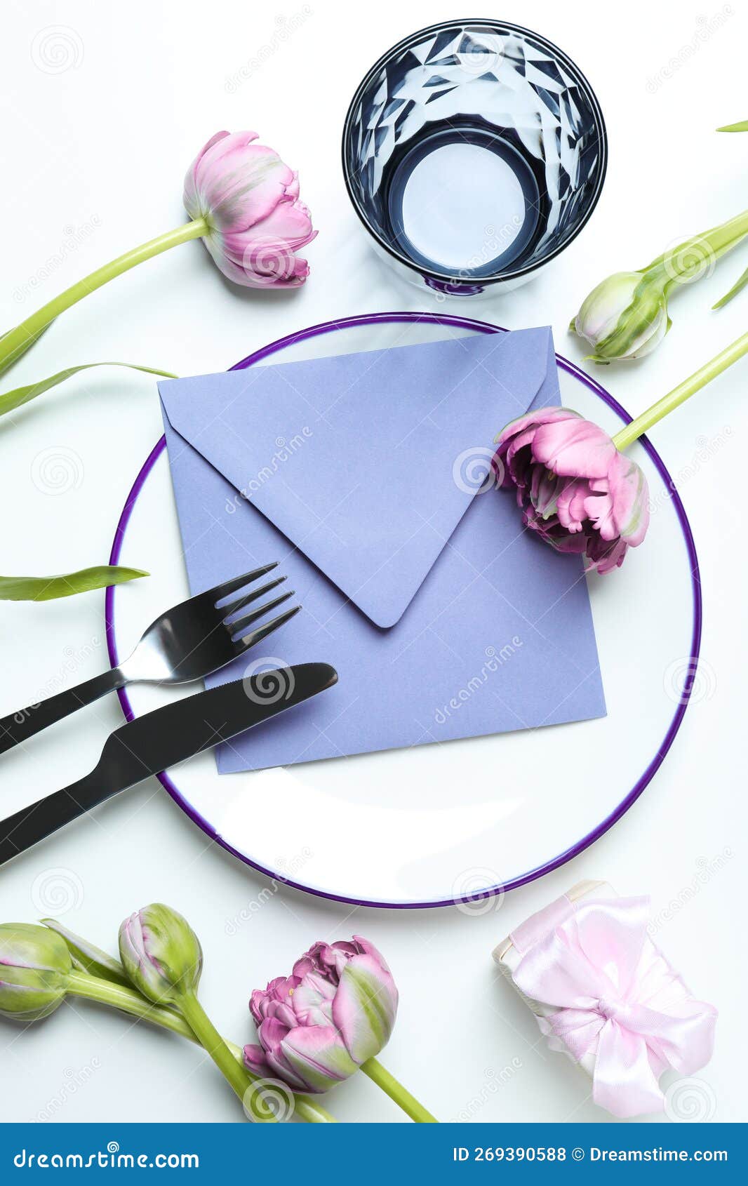 Concept of Spring Season Table Setting, Top View Stock Photo - Image of ...