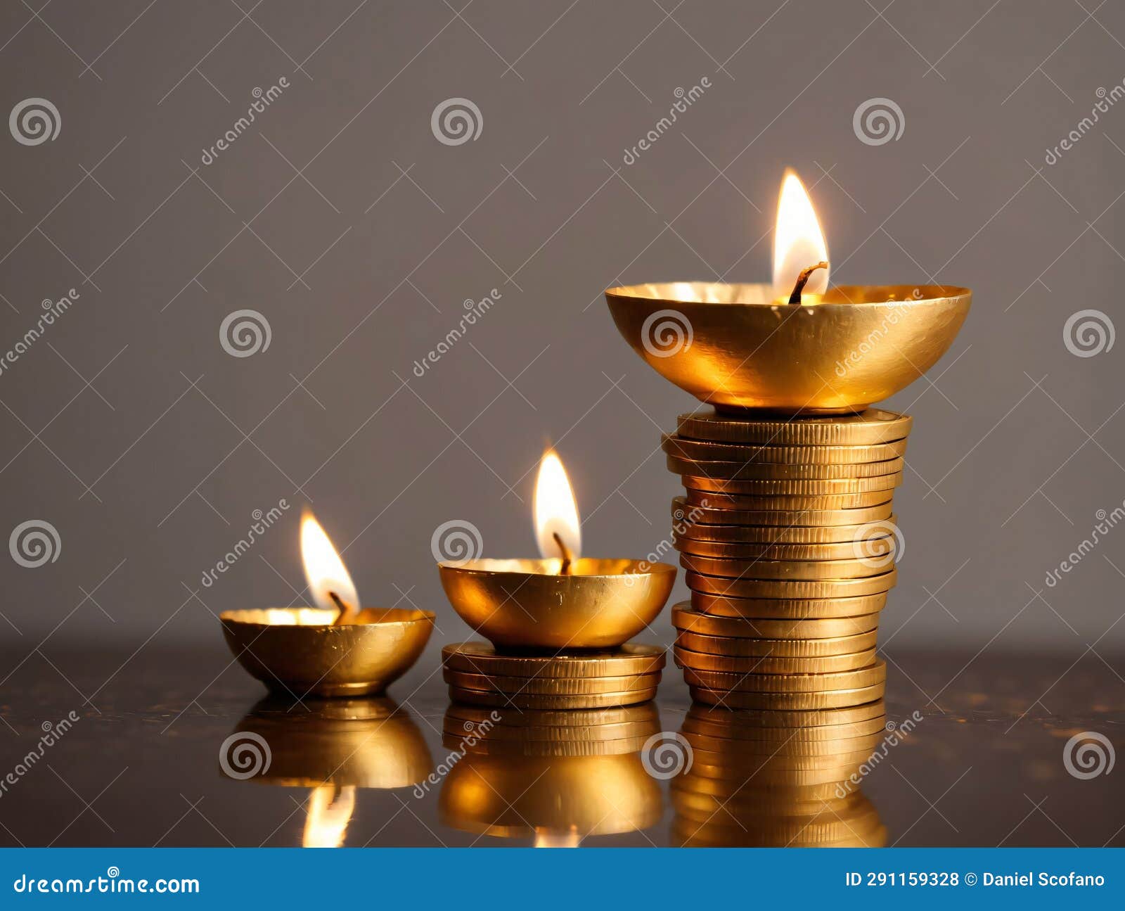 A Stack of Coins with a Lit Candle. Generative AI Stock Illustration ...