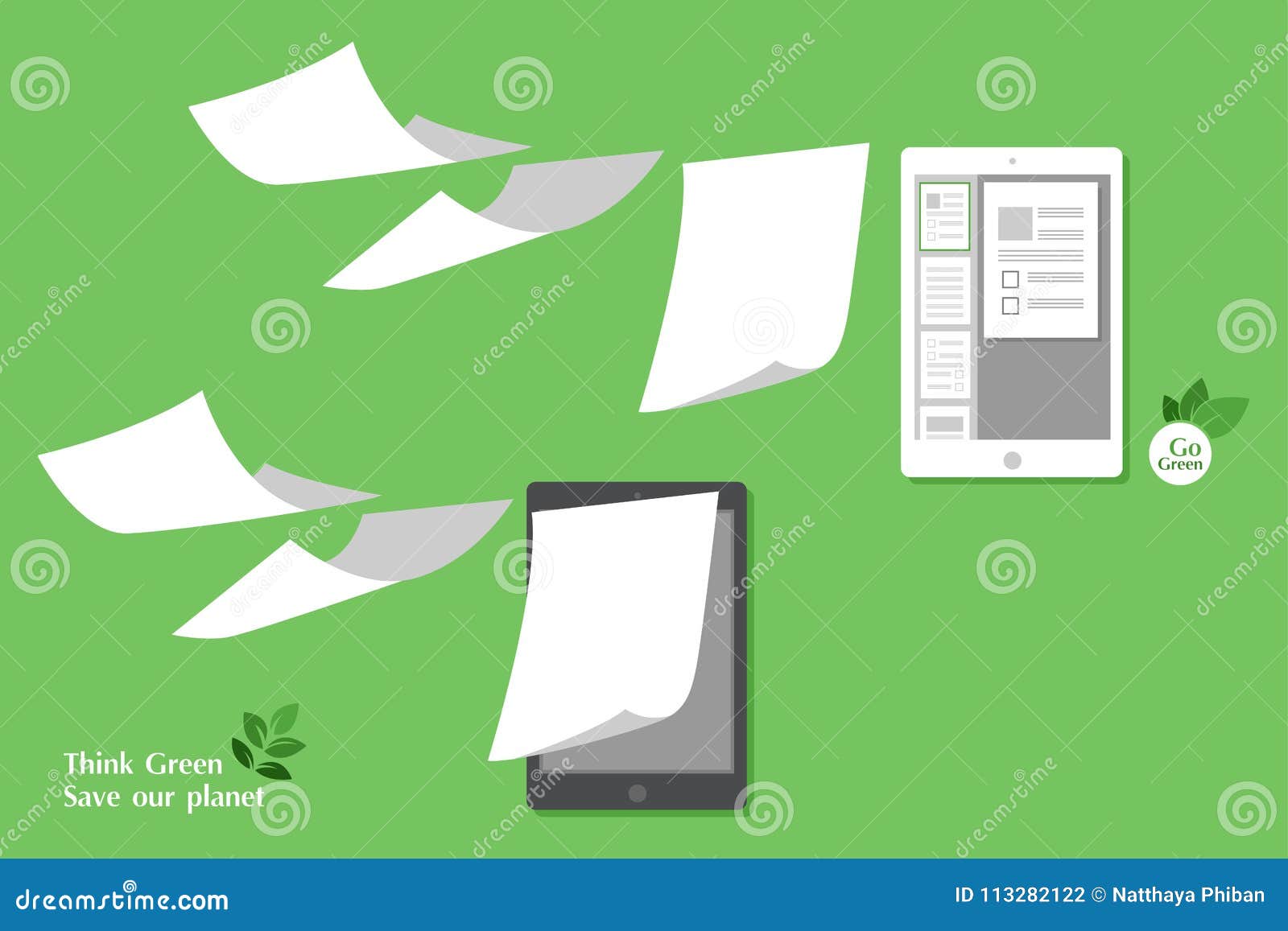Concept of Stack White Paperless Go Green Stock Vector - Illustration ...