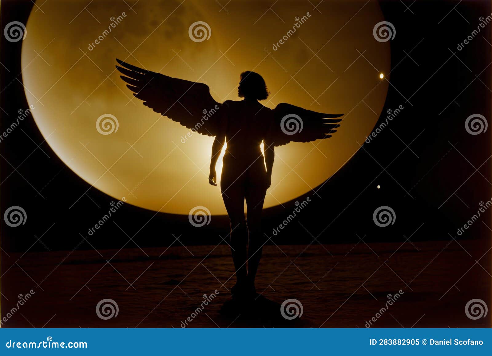 A Statue of an Angel Standing in Front of a Full Moon. Generative AI ...