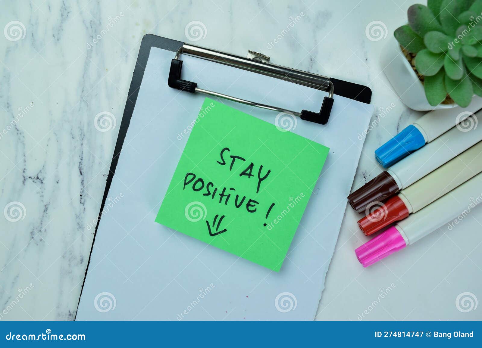 Concept of Stay Positive! Write on Sticky Notes Isolated on Wooden ...