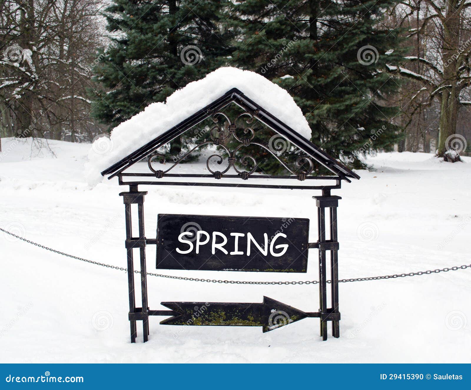 Concept Steel Arrow Show Spring Direction in Winter Stock Photo - Image ...